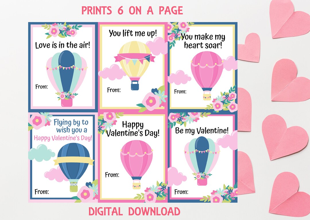 Hot Air Balloon Valentines Day Cards, Valentines Cards for Kids ...