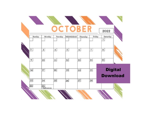 PRINTABLE October Calendar Kids Calendar October 2022 - Etsy