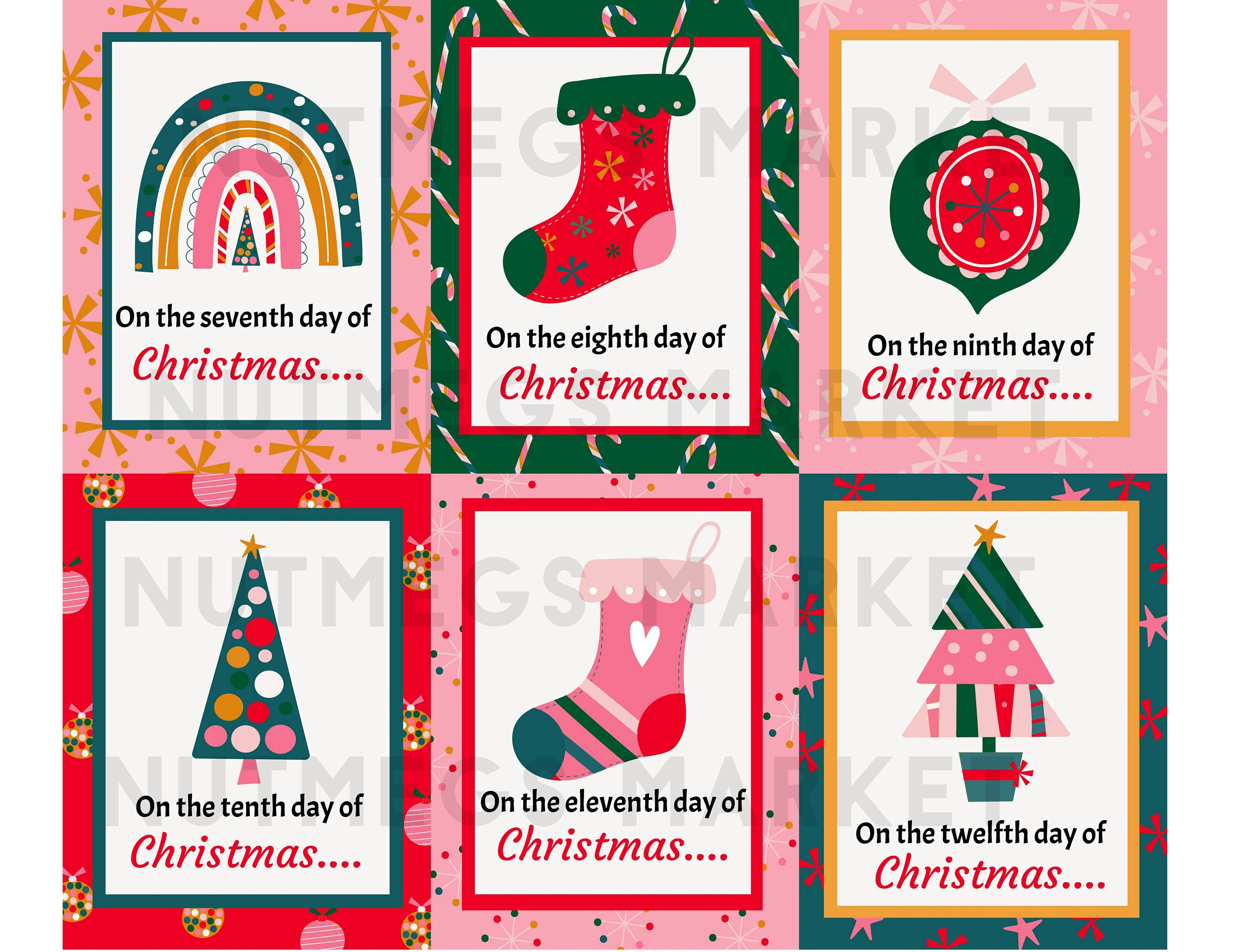 12 Days of Christmas Printable Tags, Secret Santa Labels for Teacher ...