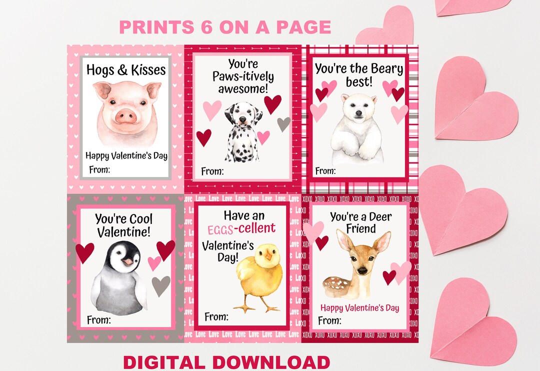 Cute Animal Valentines Day Cards, Valentines Cards for Kids Classroom ...