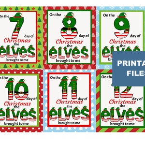12 Days of Christmas Elves PRINTABLE Tags, Secret Santa Tags for ...