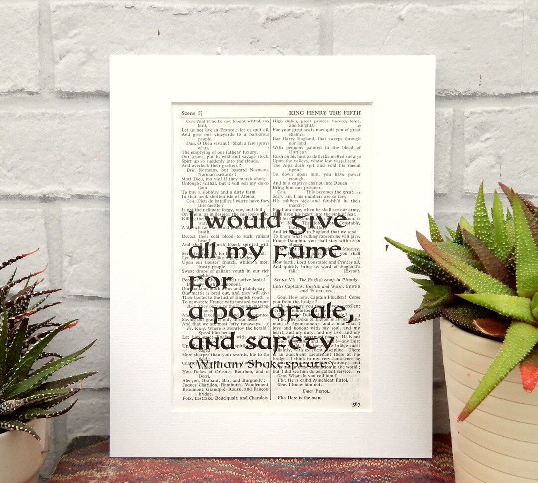 Shakespeare Quote, Henry V Quote, Antique Book Page Print, Vintage Book ...