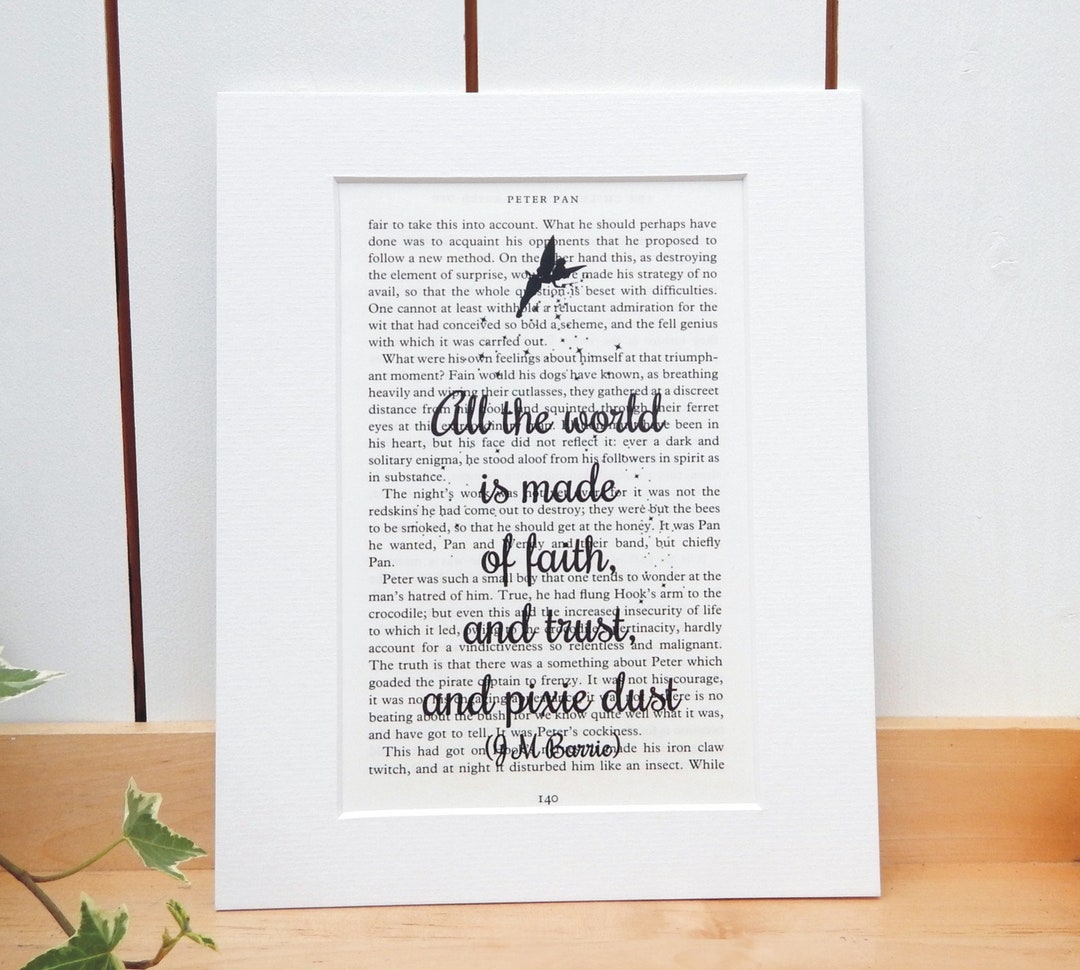Peter Pan Book Page Quote Print, Positive Sentiment, Children's Room ...