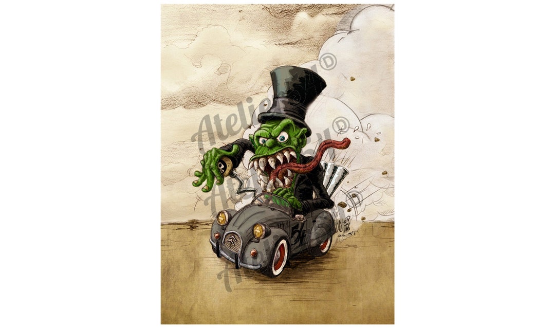 Monster on a 2CV Poster - Christmas Gift - Garage Decoration - Etsy