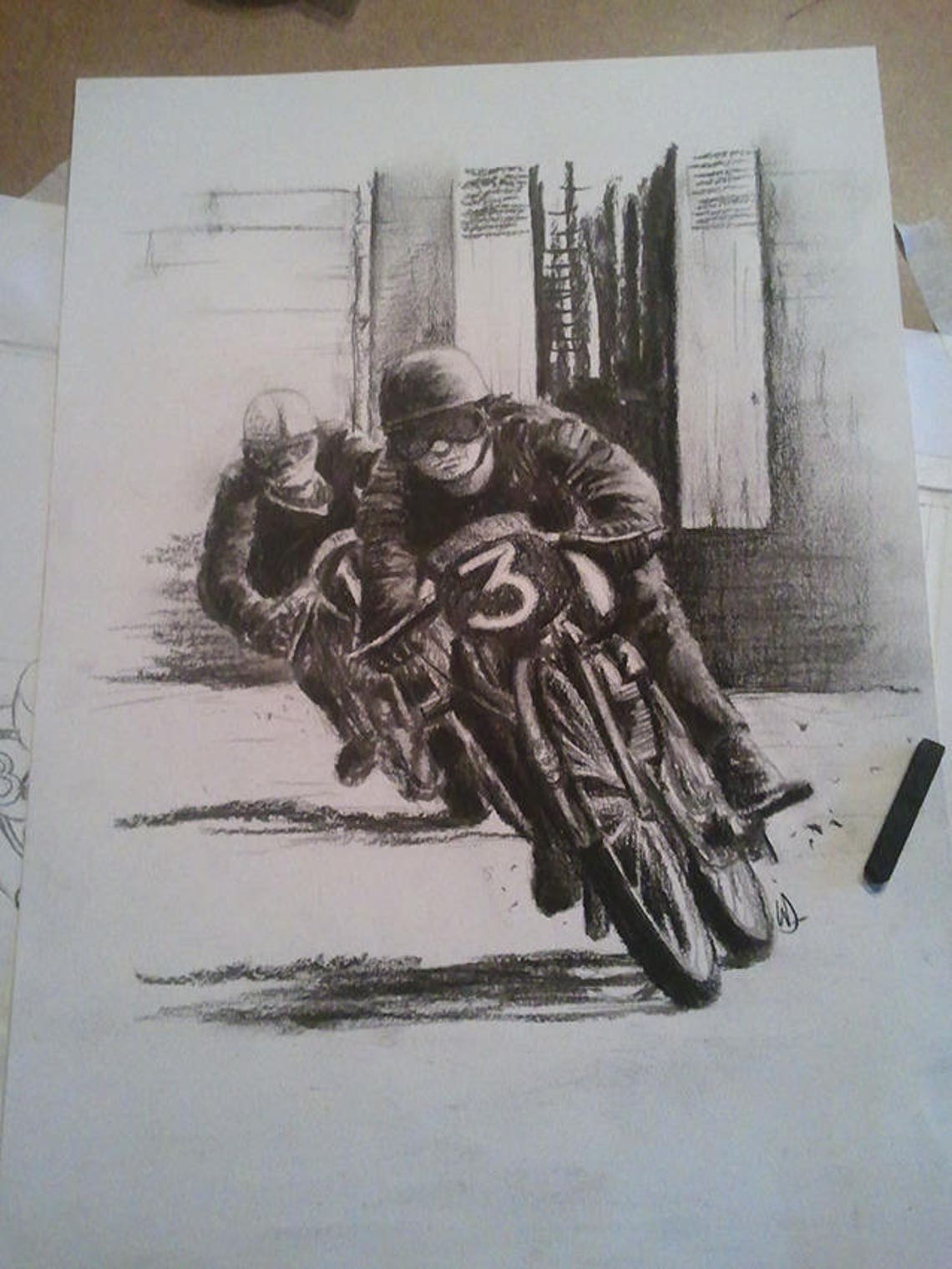 Original Charcoal Drawing, Isle of Man Motorcycle Race, Valentine's Day ...