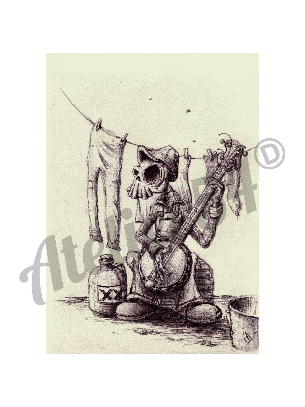 Skeleton Playing Banjo Poster, Christmas Gift, Birthday Gift Idea, Wall ...