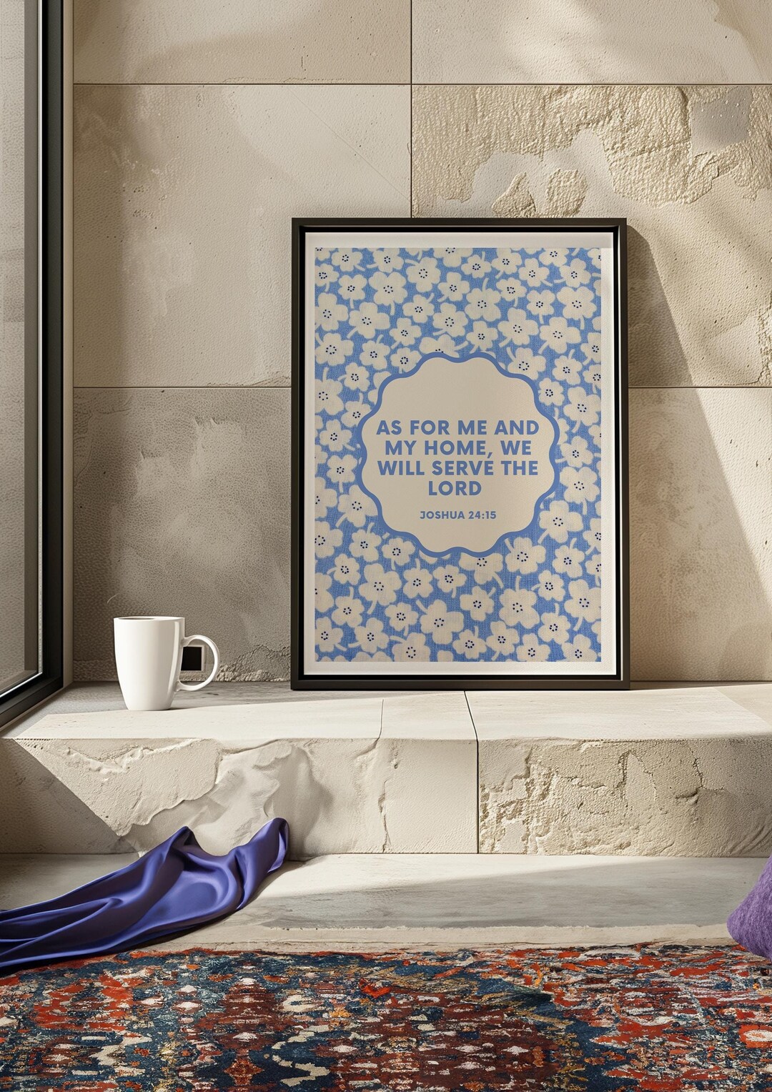 Joshua 24 15 Wall Art Blue Christian Wall Art Scripture Wall Art Bible ...