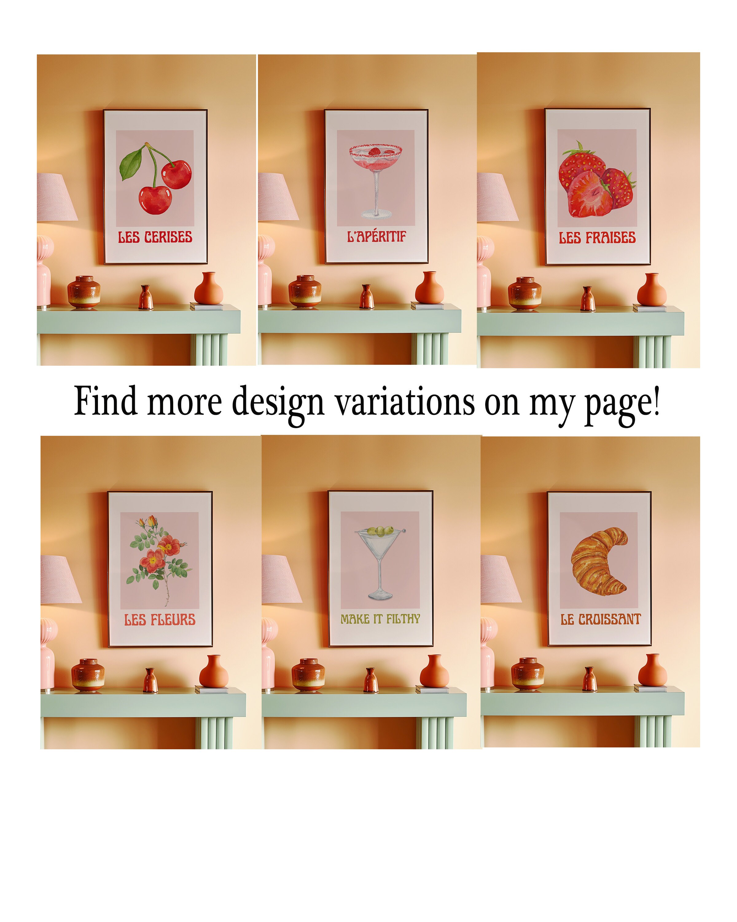 Minimal Watercolor French Cherry Poster-aesthetic Girly Minimalism Art ...