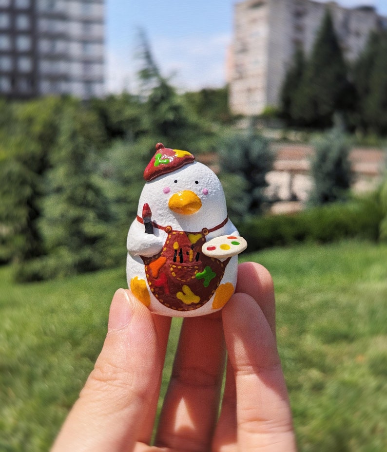 Miniature Artist Duck, Clay Duck Figurine, Painters Gift, Fantasy ...