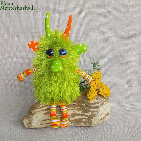 Green Forest Furry Monster Friendly Plush Monster Toy Cute - Etsy