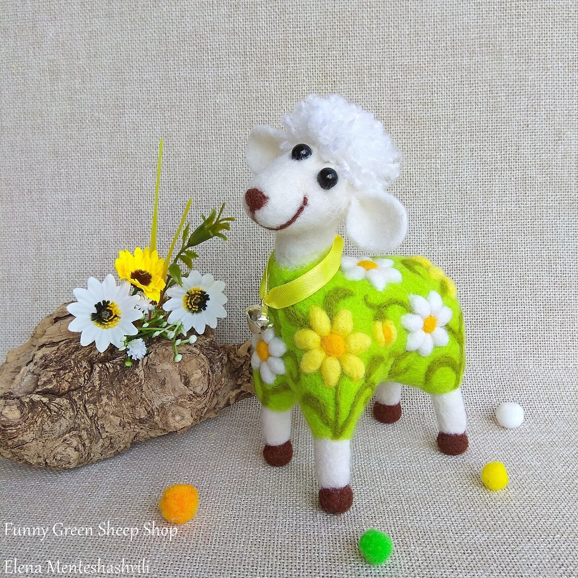 Easter Lamb Sheep Figurine, Needle Felted Funny Green Sheep Toy With ...