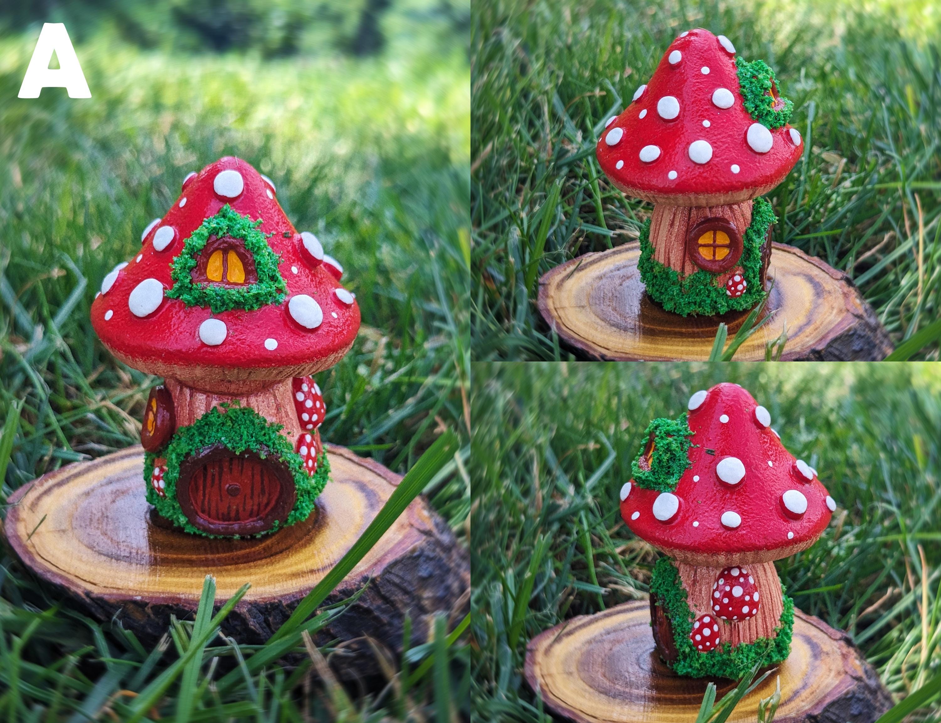 Fairy Mushroom House, Miniature Clay Figurine, Cottagecore Decor, Fairy ...