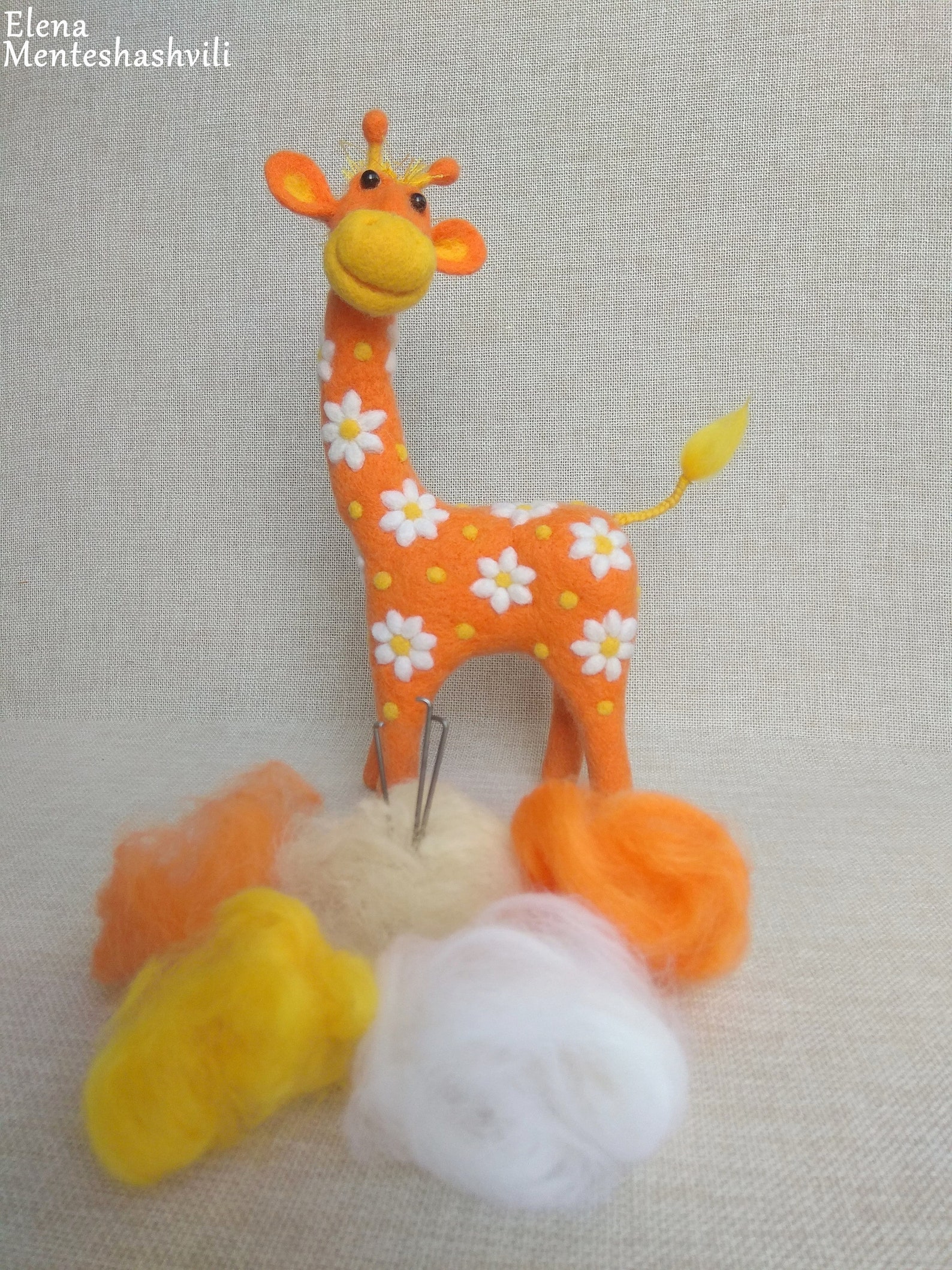 Funny Giraffe Needle Felted Animal Toy With Flowers for - Etsy
