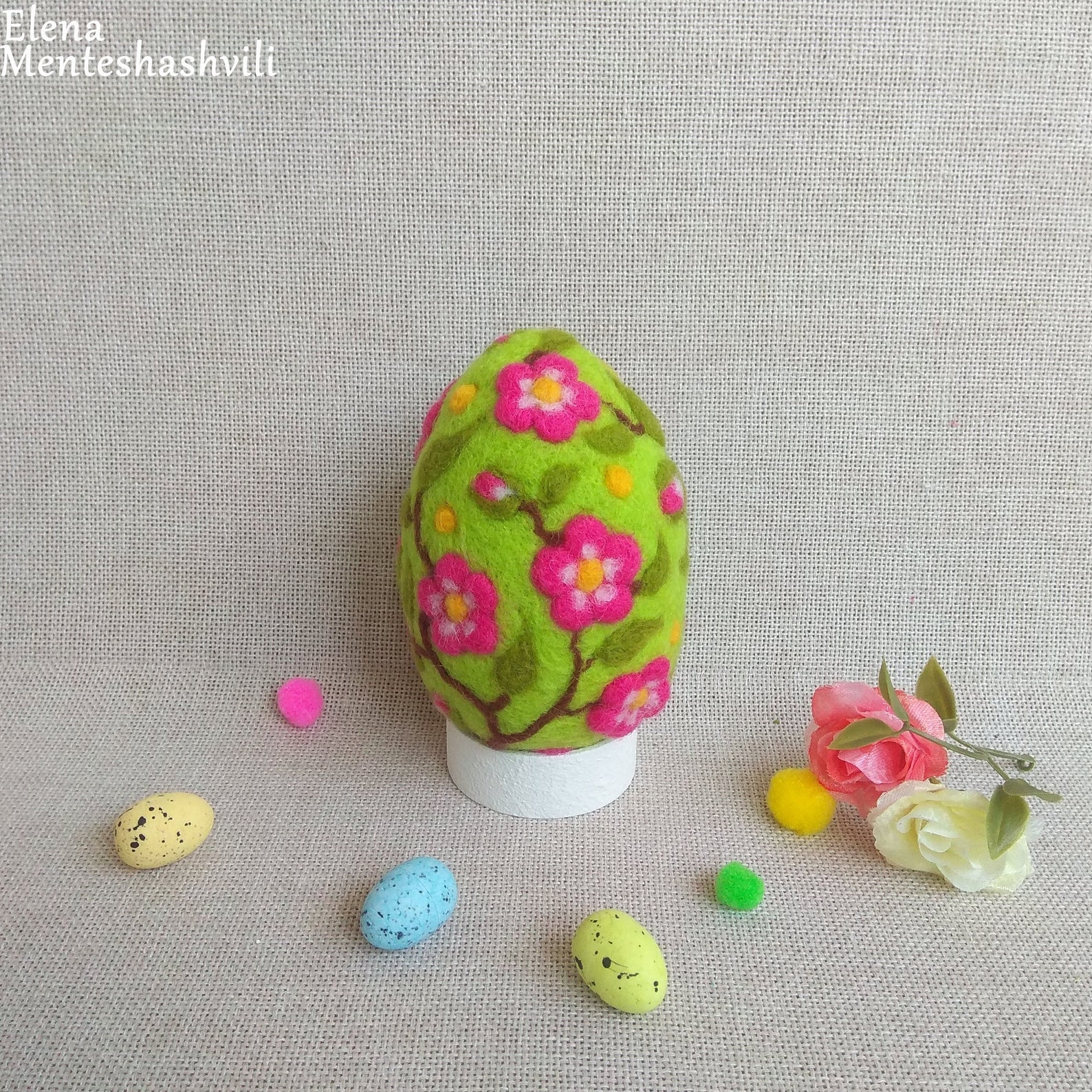 Needle Felted Easter Egg Decorative Easter Egg With Flowers - Etsy