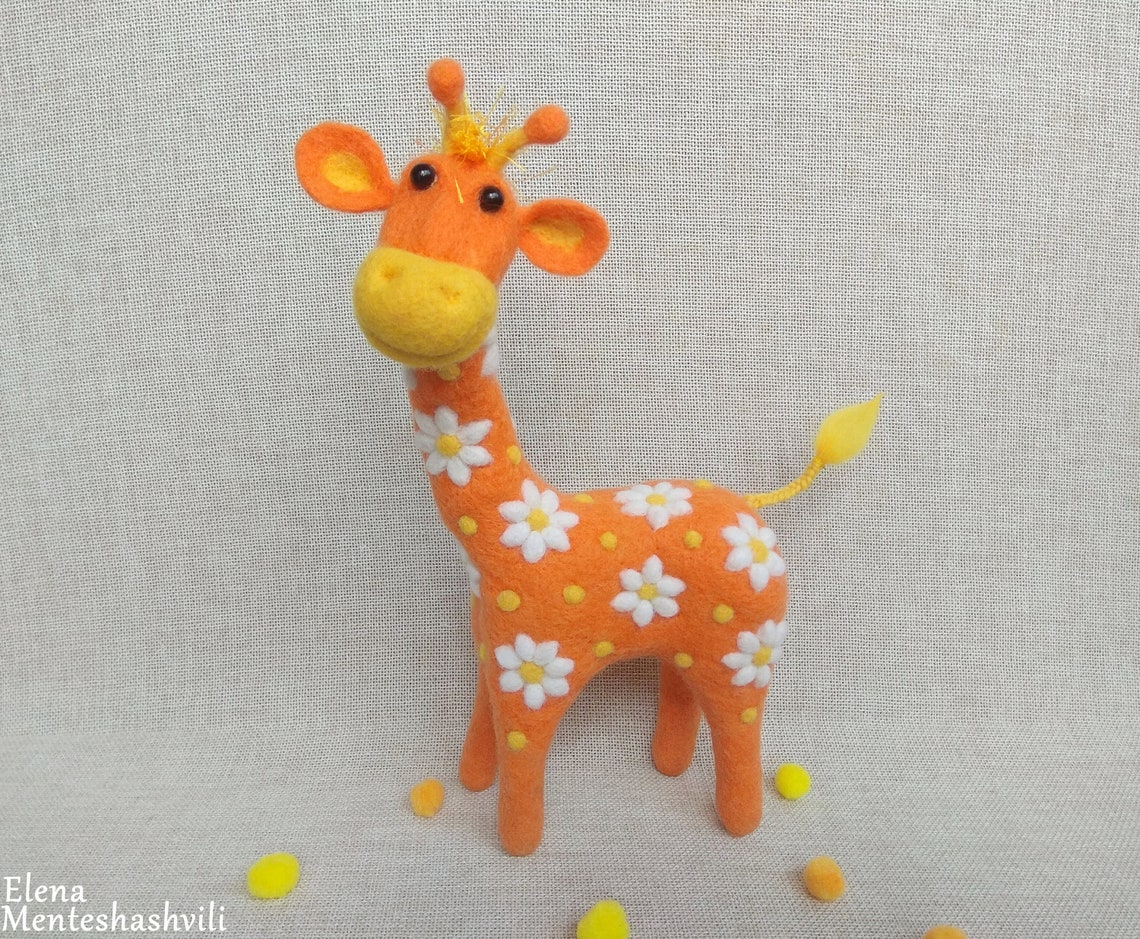 Funny Giraffe Needle Felted Animal Toy With Flowers for - Etsy