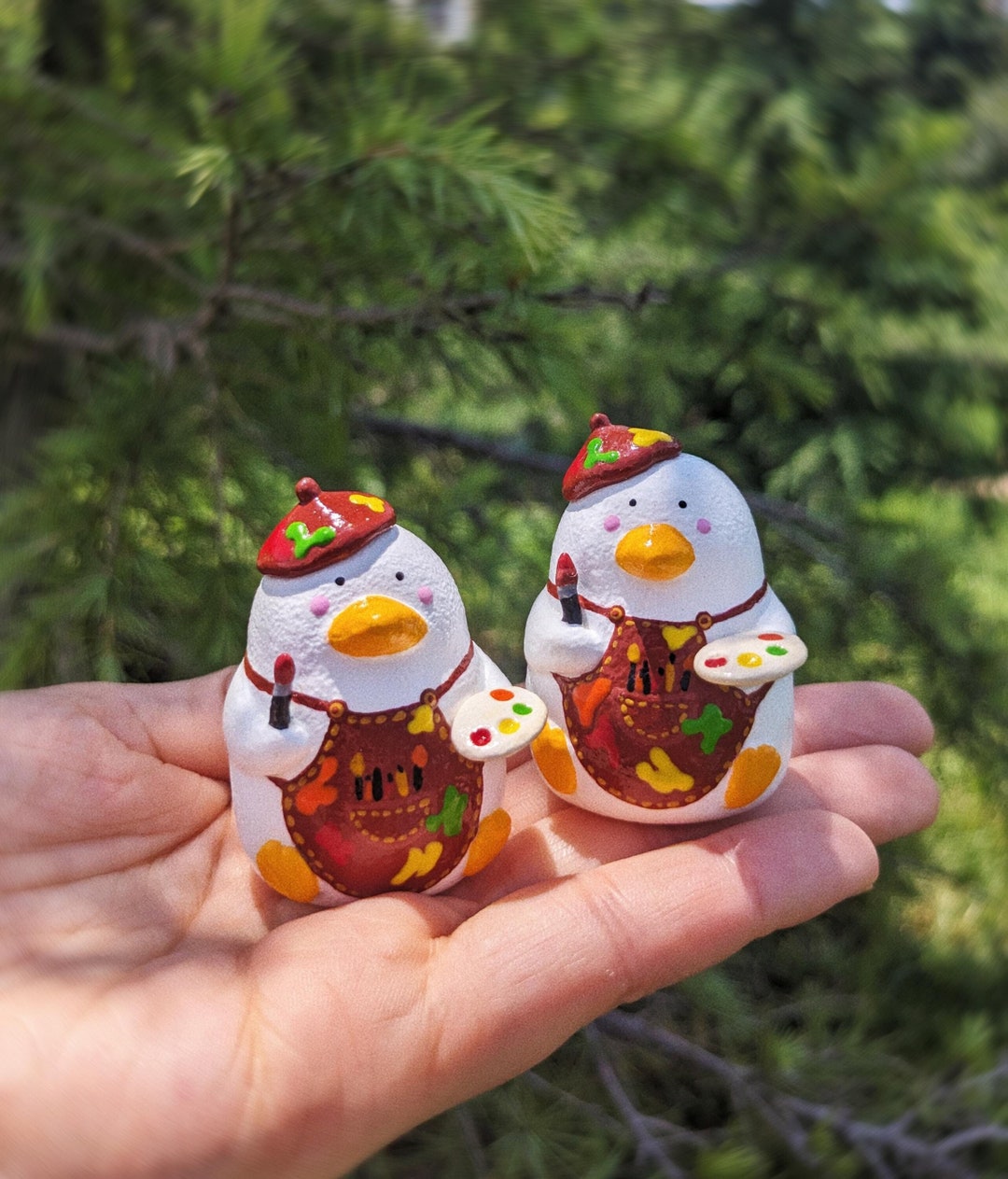 Miniature Artist Duck, Clay Duck Figurine, Painters Gift, Fantasy ...