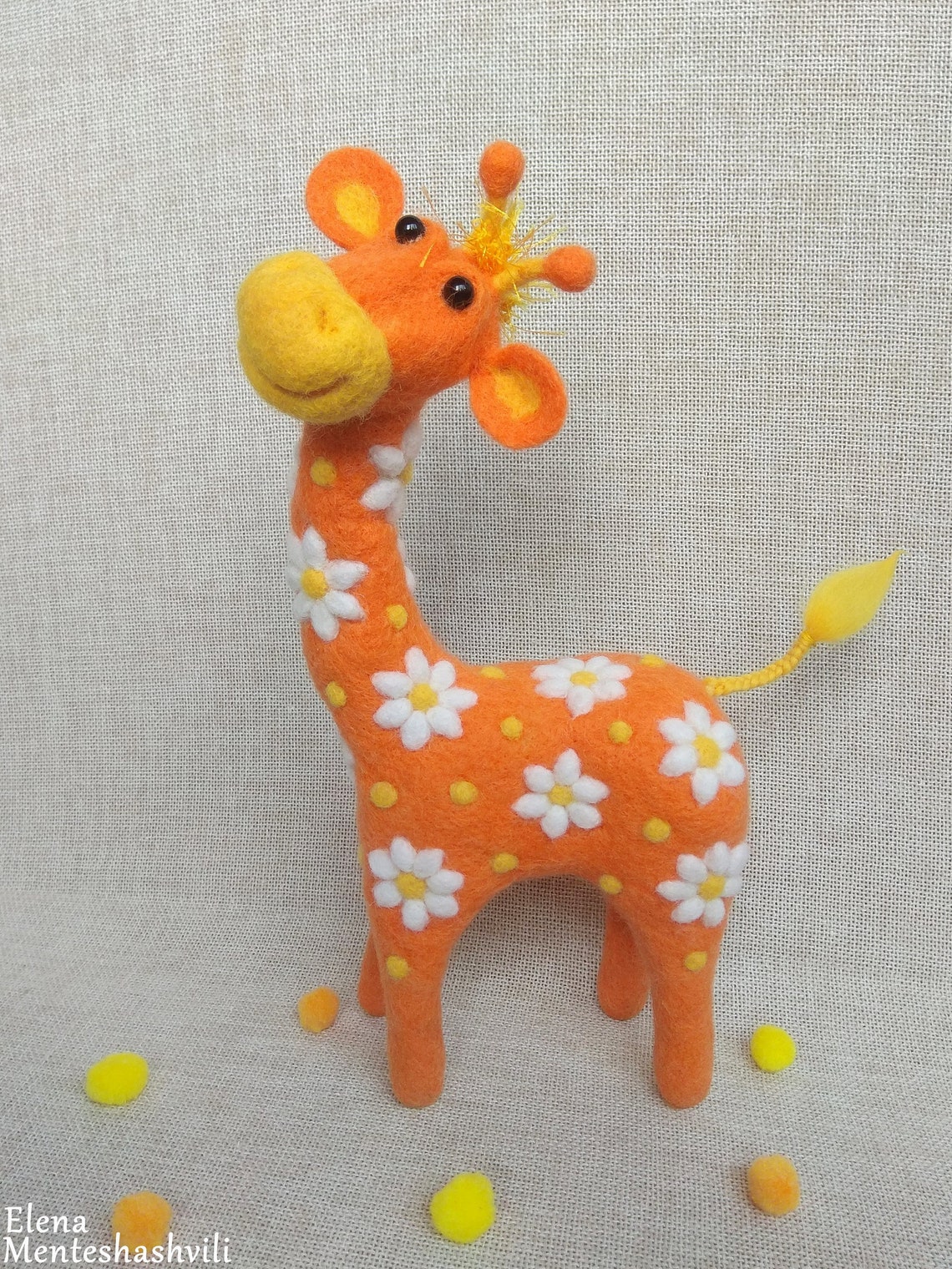 Funny Giraffe Needle Felted Animal Toy With Flowers for - Etsy