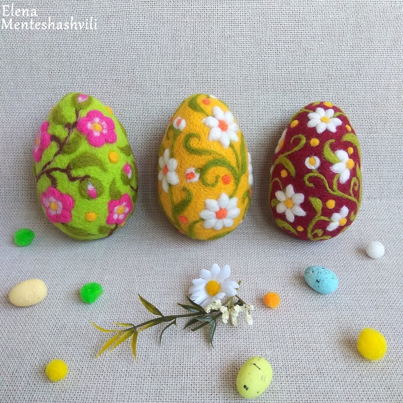Needle Felted Easter Egg Decorative Felted Egg With Flowers - Etsy