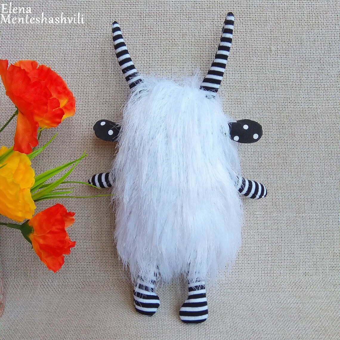 Black White Furry Monster, Anxiety Relief Toy, Friendly Plush Monster ...