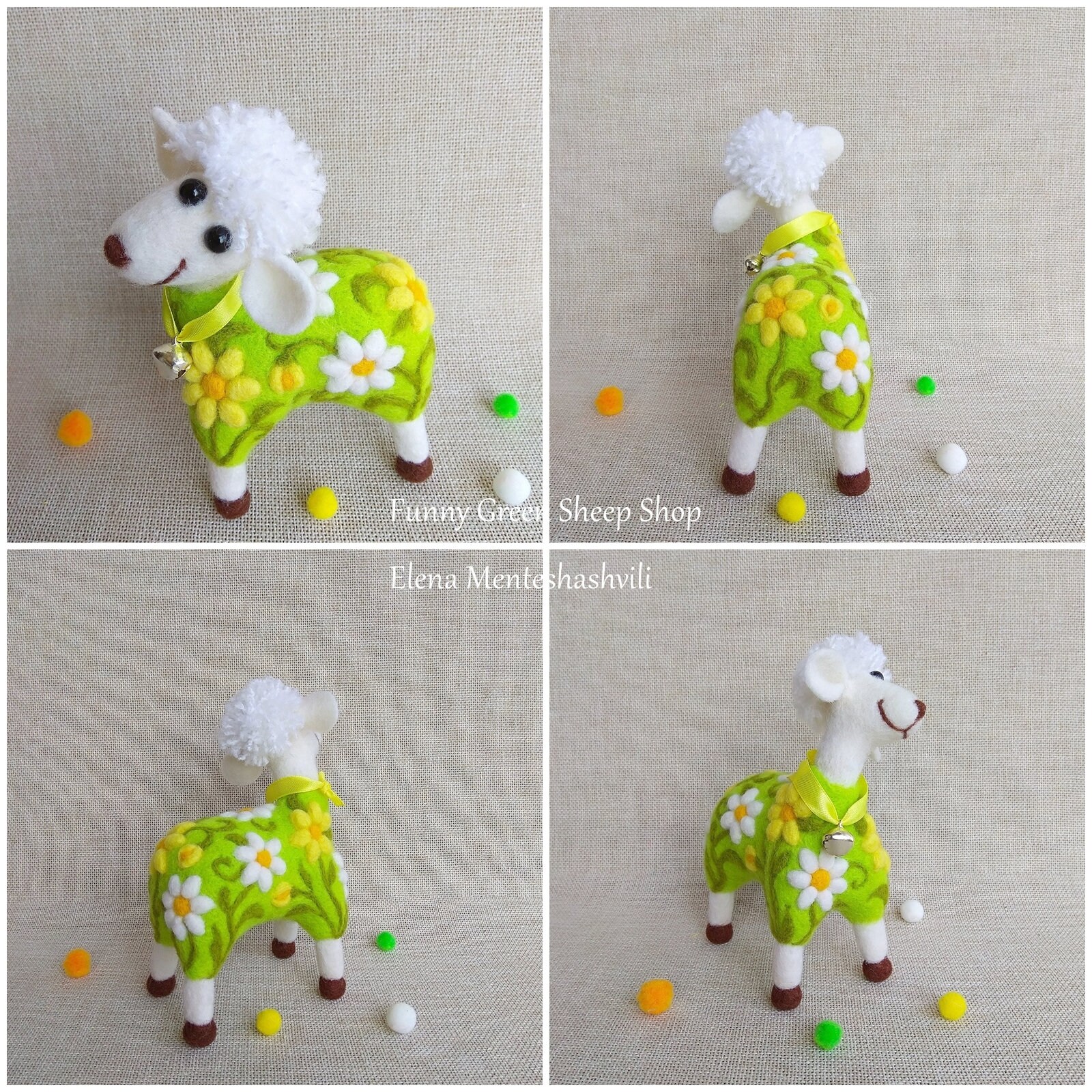 Easter Lamb Sheep Figurine, Needle Felted Funny Green Sheep Toy With ...