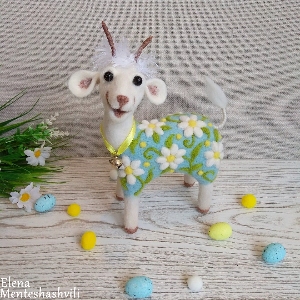 Needle Felted Funny Goat Figurine Crazy Goat Lady Blue Goat - Etsy
