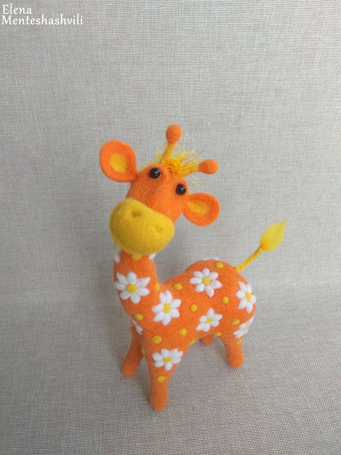 Funny Giraffe Needle Felted Animal Toy With Flowers for - Etsy