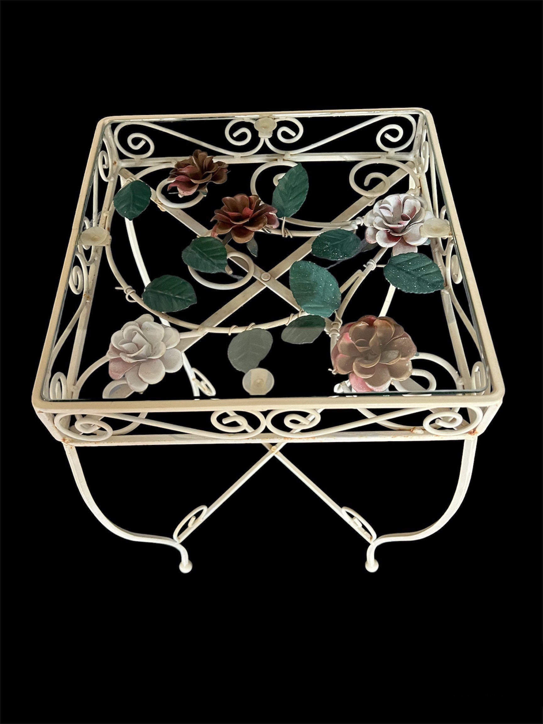 Vintage Italian Tole Side Table / Italian Metal Floral and - Etsy