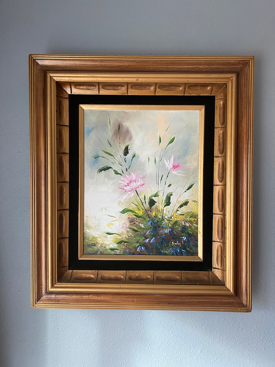 S Colby Floral Oil Painting: MCM Impressionist Art in Layered Frame - Etsy