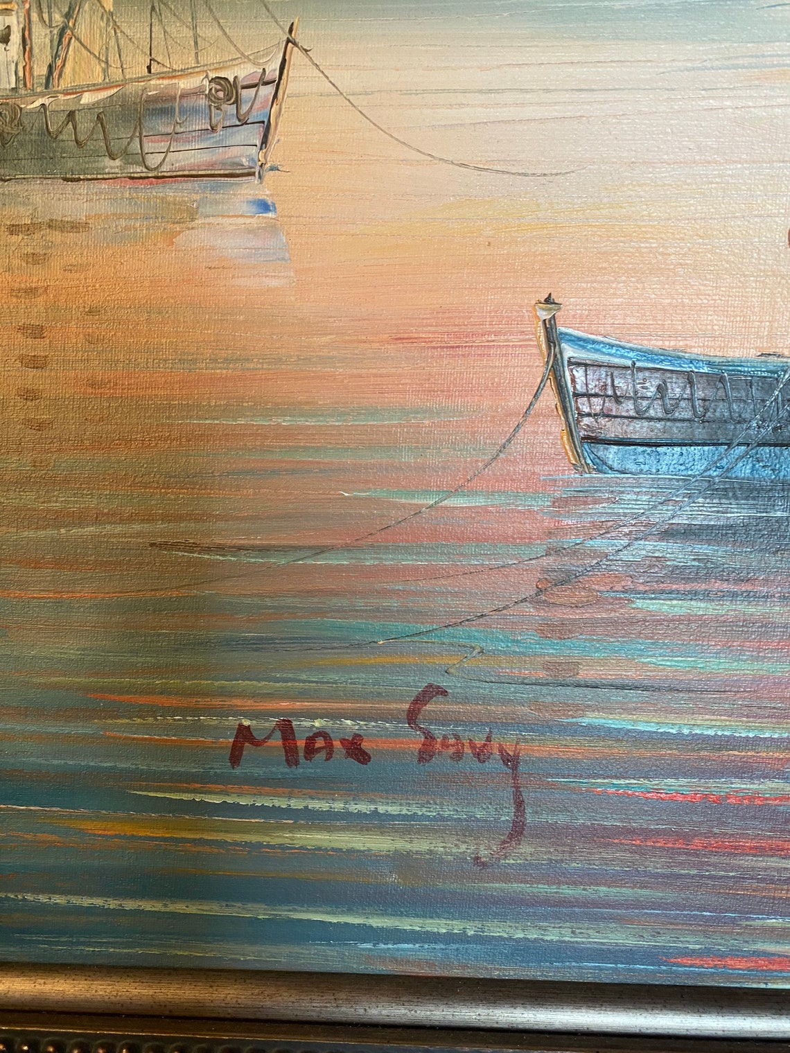Vintage MCM Max Savy Oil Painting MCM Harbor Scene Oil Art - Etsy