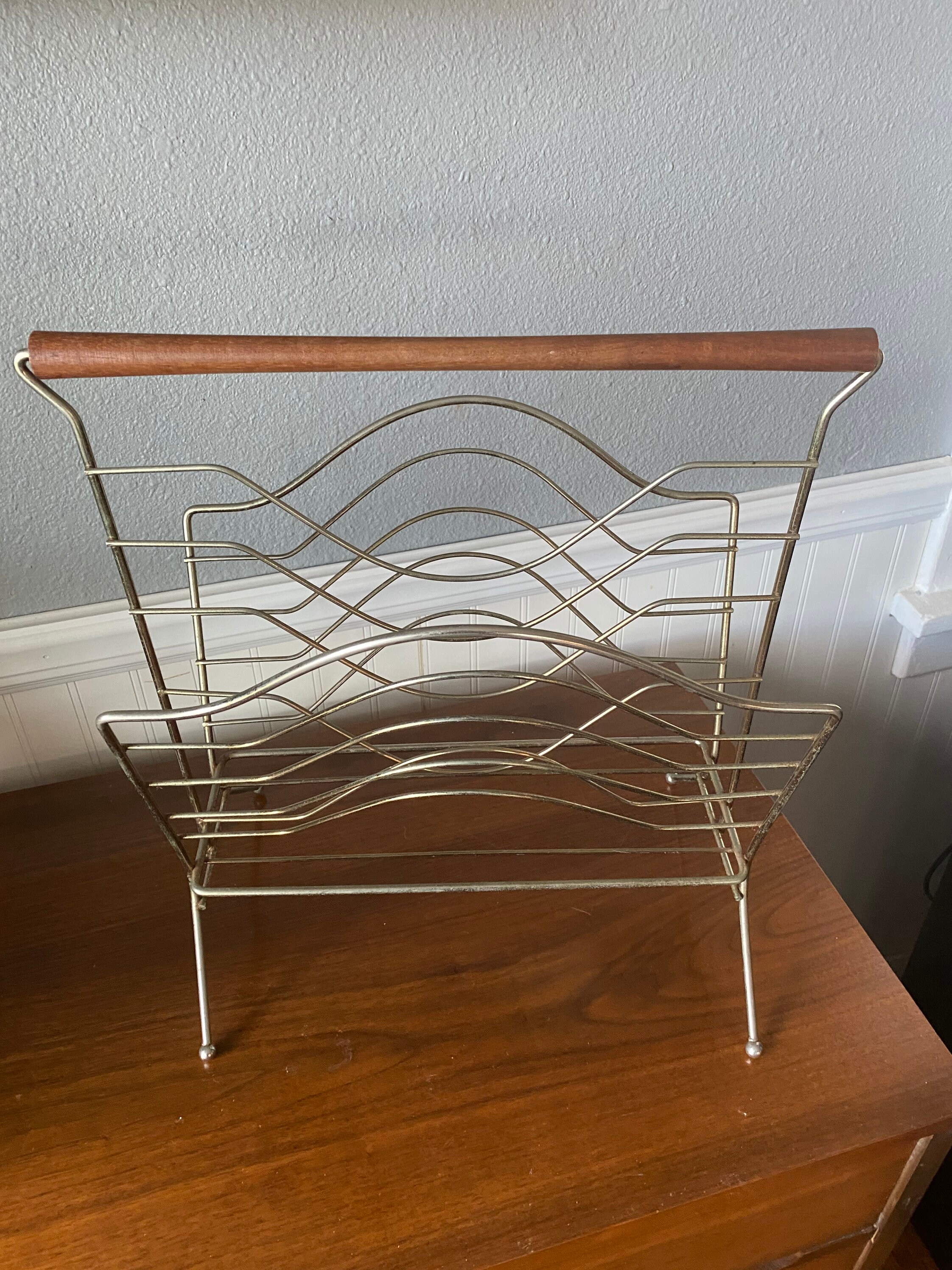 Atomic MCM Magazine Rack Mid Century Modern Brass Wire | Etsy