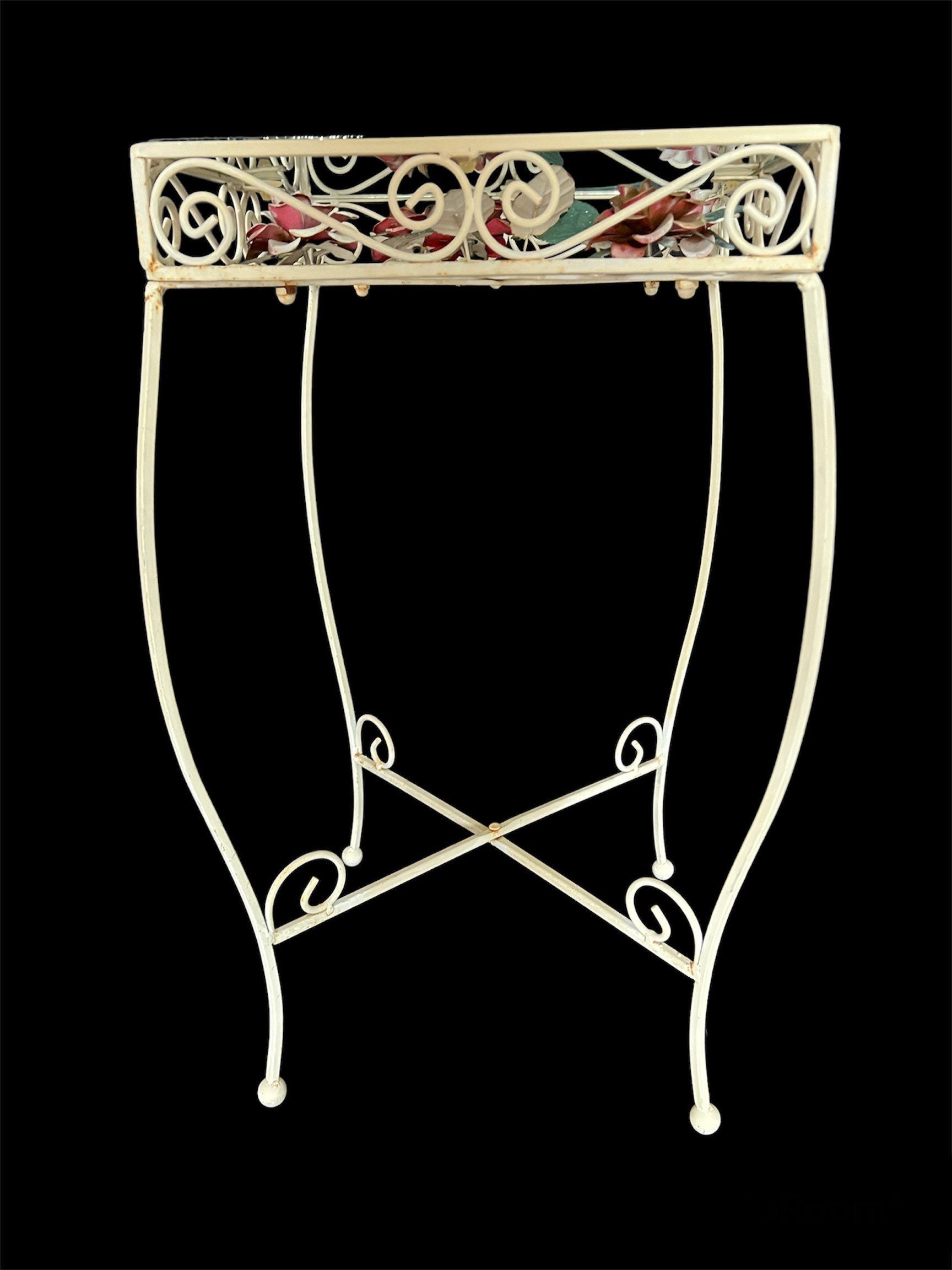 Vintage Italian Tole Side Table / Italian Metal Floral and - Etsy