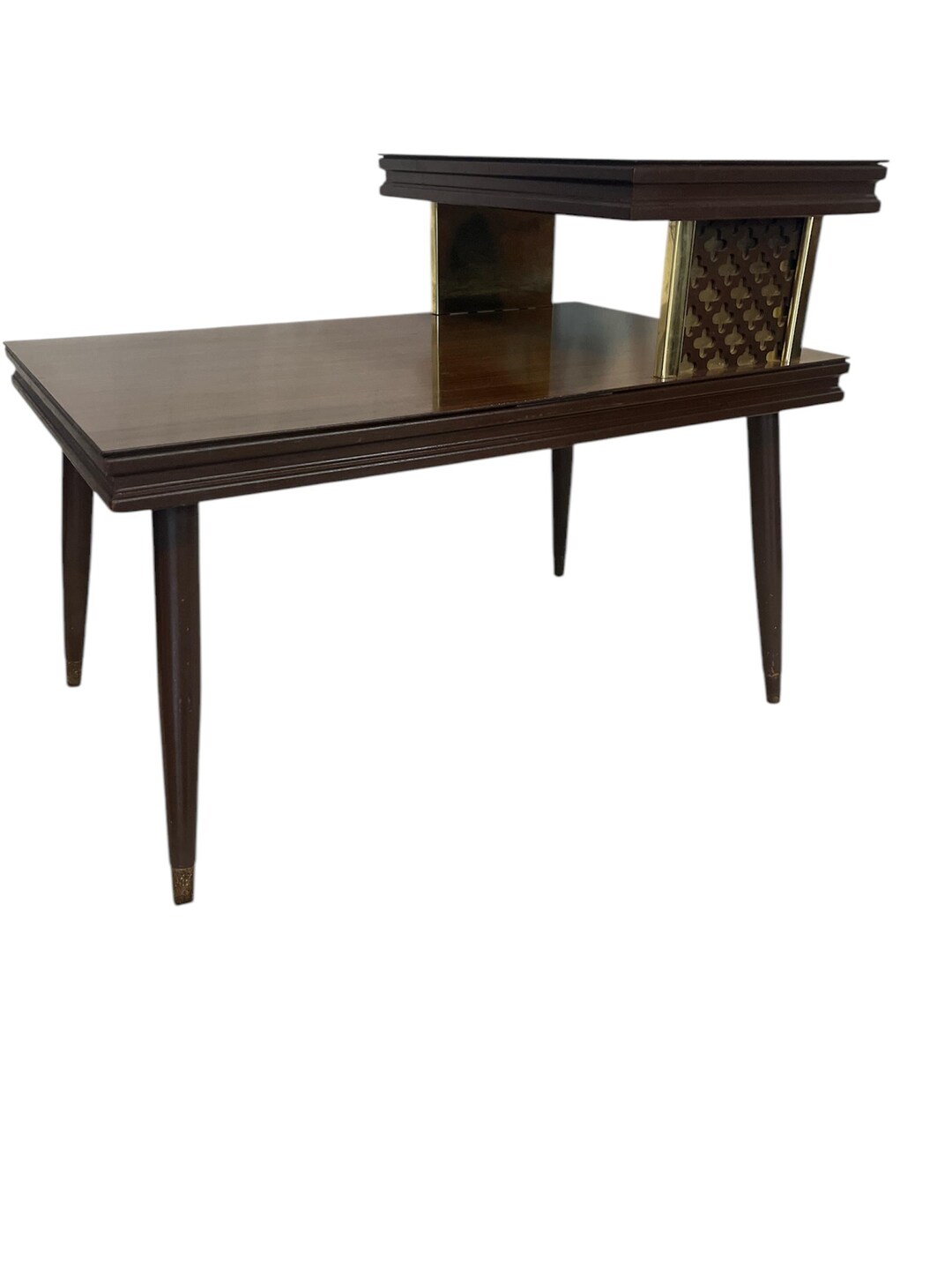 Two Tiered Vintage End Table With Brass Accents / Retro Step End Table ...