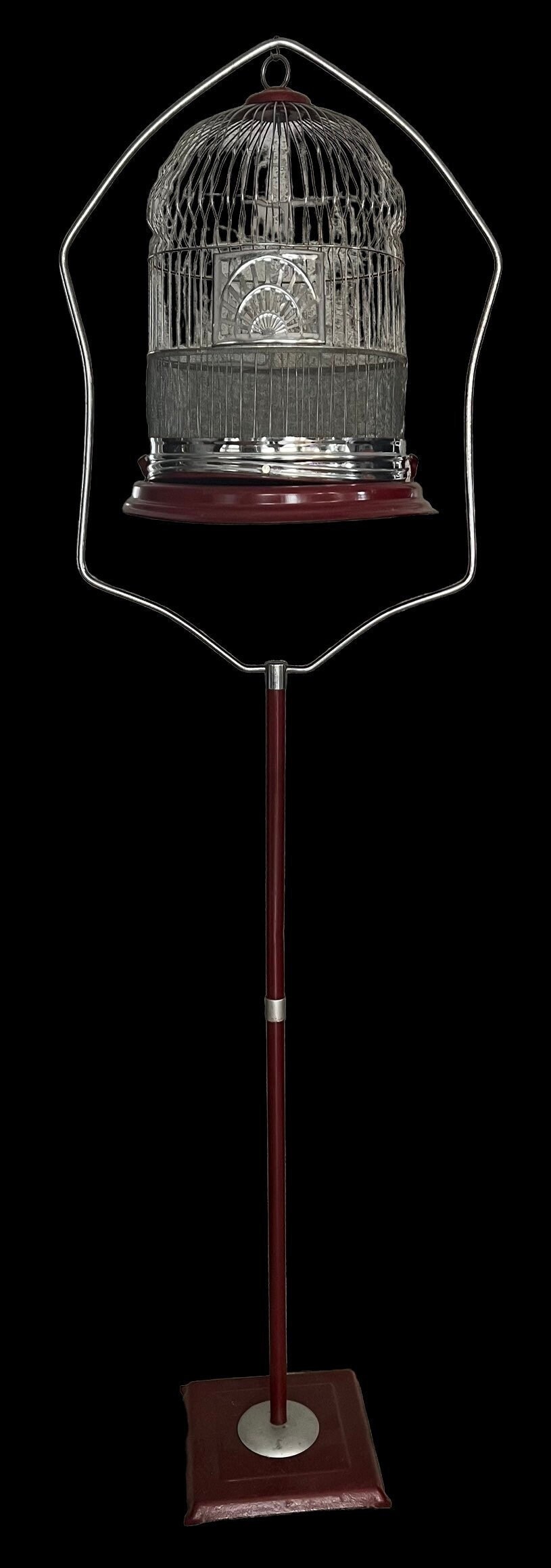 Vintage Antique Crown Bird Cage & Stand / Art Deco Red Iron Bird Cage ...