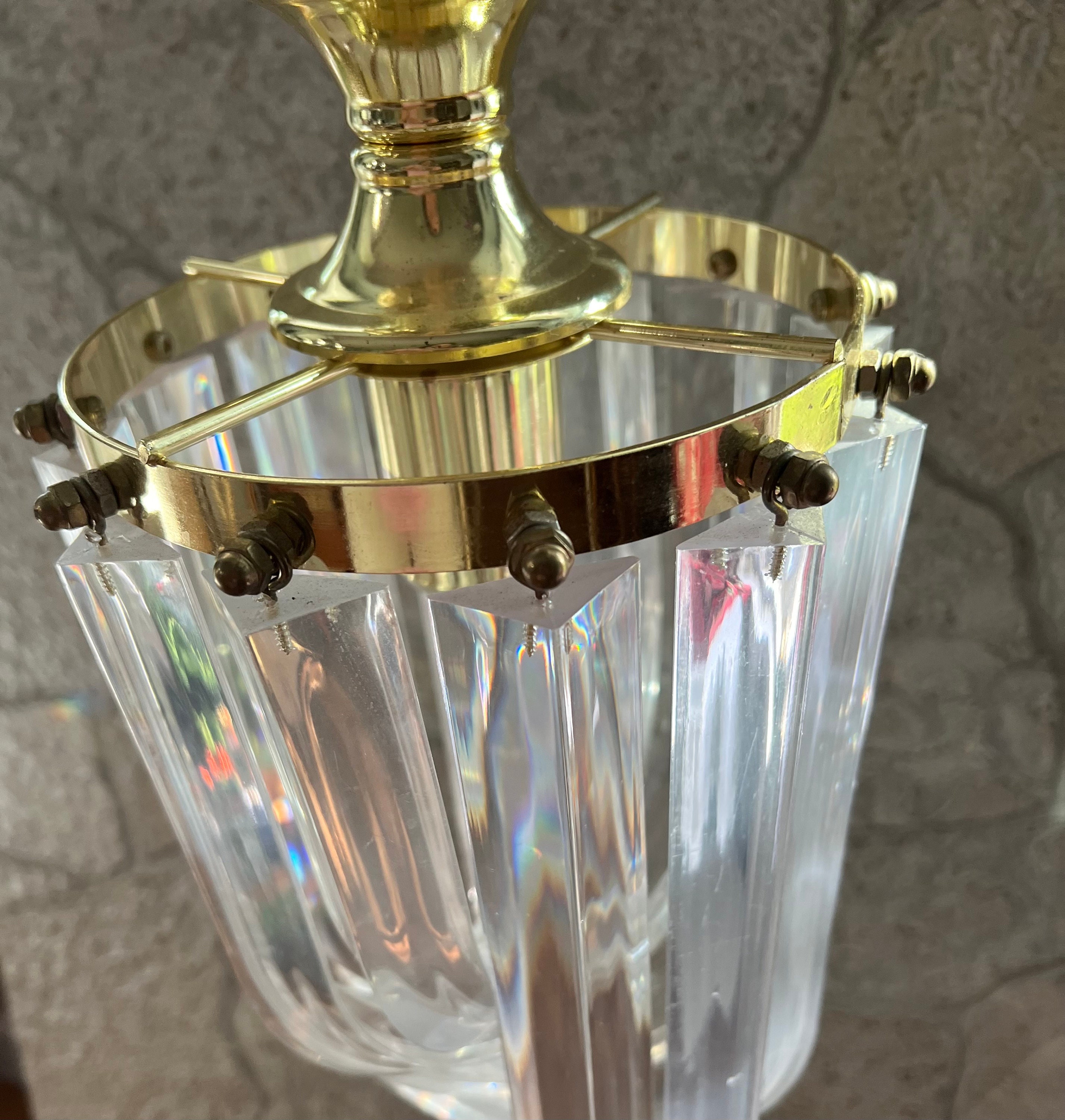 Lucite Ribbon and Brass Chandelier/ Hollywood Regency Lucite Light ...