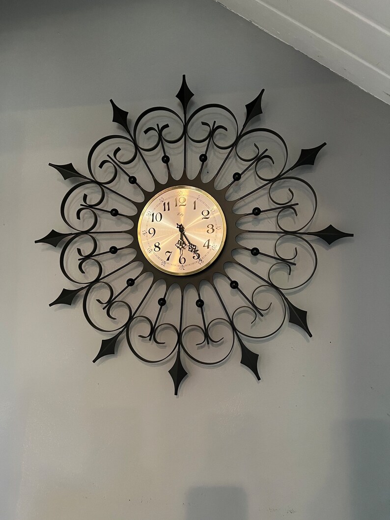 Vintage Starburst Black Metal Wall Clock/ MCM Welby Sunburst Clock - Etsy