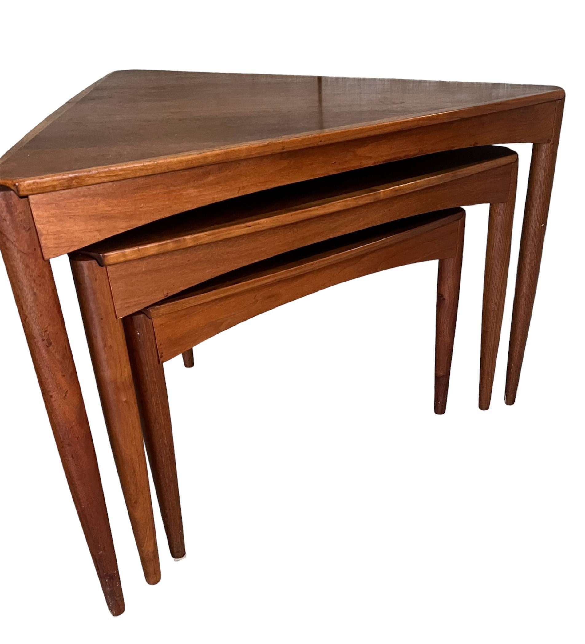 Dux MCM Triangle Teak Nesting Tables/ Mid Century Modern Teak Nesting ...