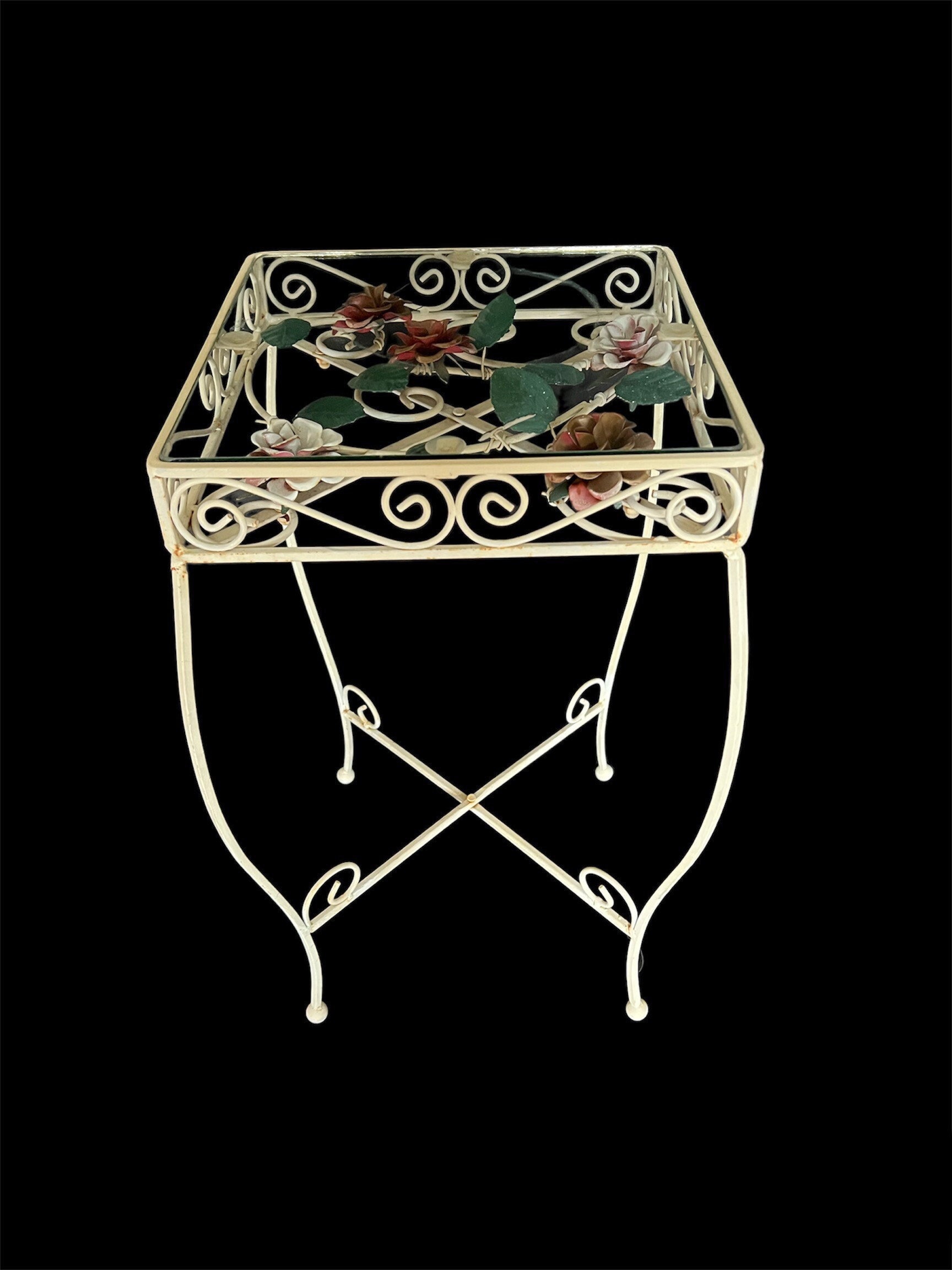 Vintage Italian Tole Side Table / Italian Metal Floral and - Etsy