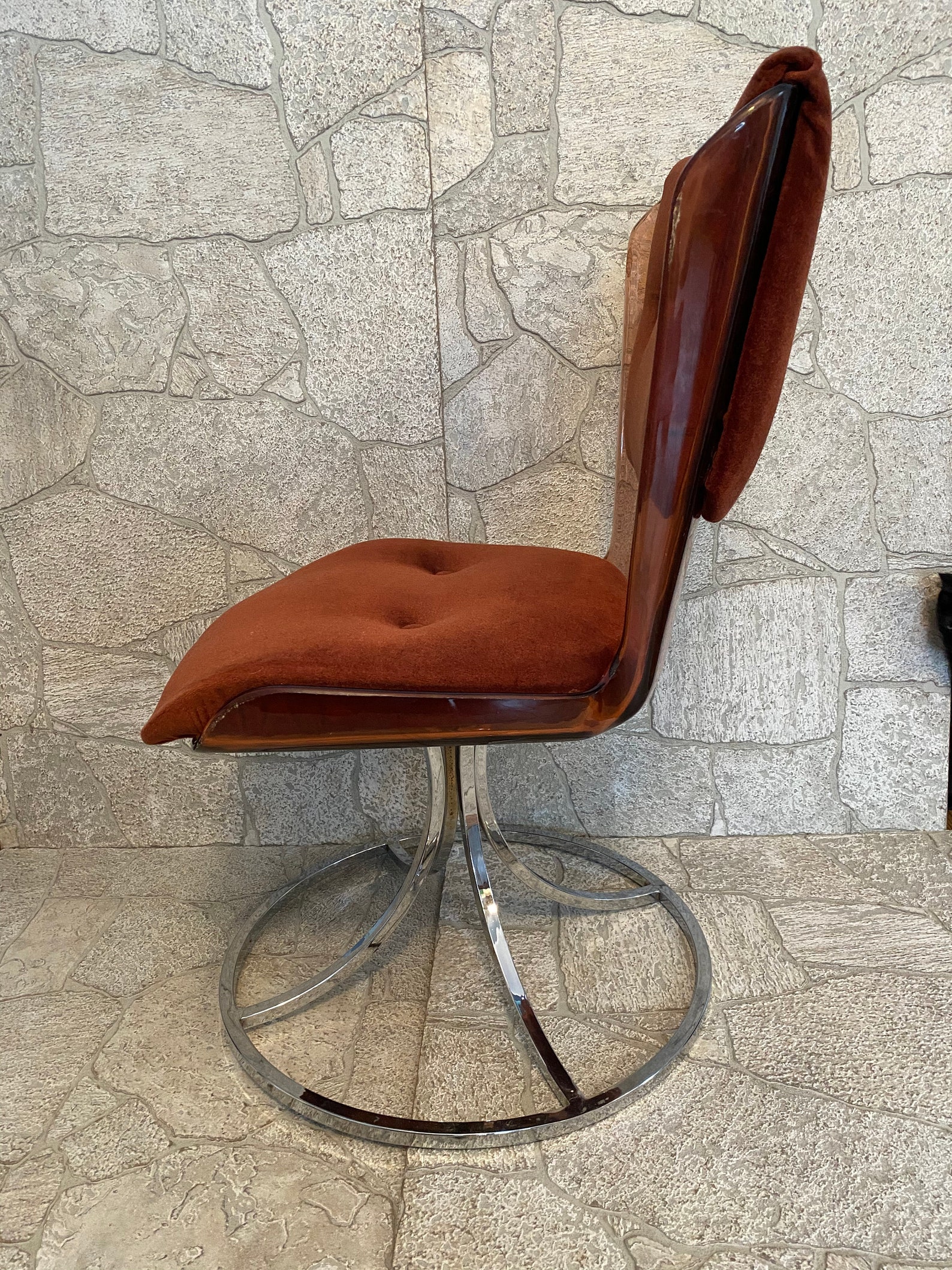 MCM Amber Lucite & Upholstered Chairs With Chrome Tulip Swivel | Etsy