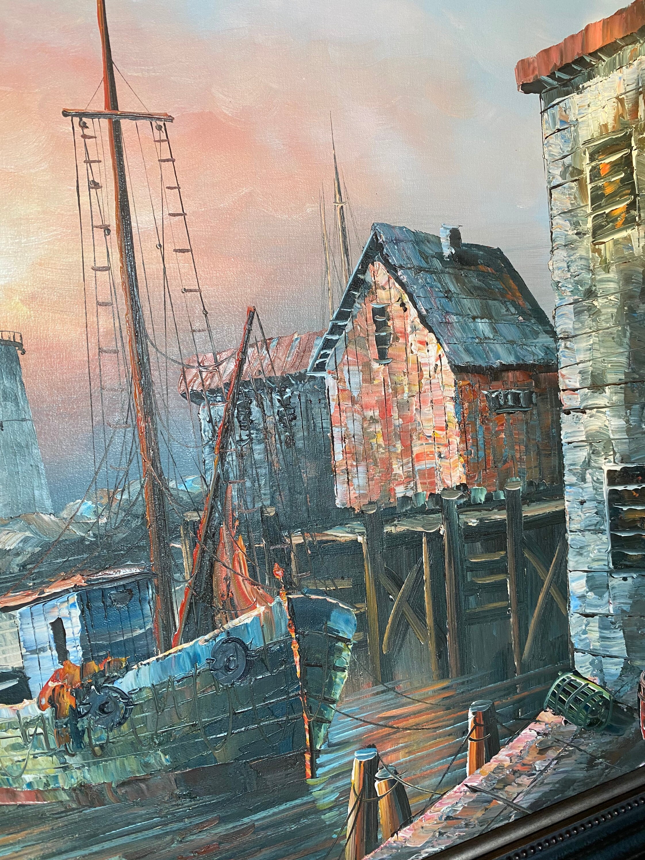 Vintage MCM Max Savy Oil Painting MCM Harbor Scene Oil Art - Etsy