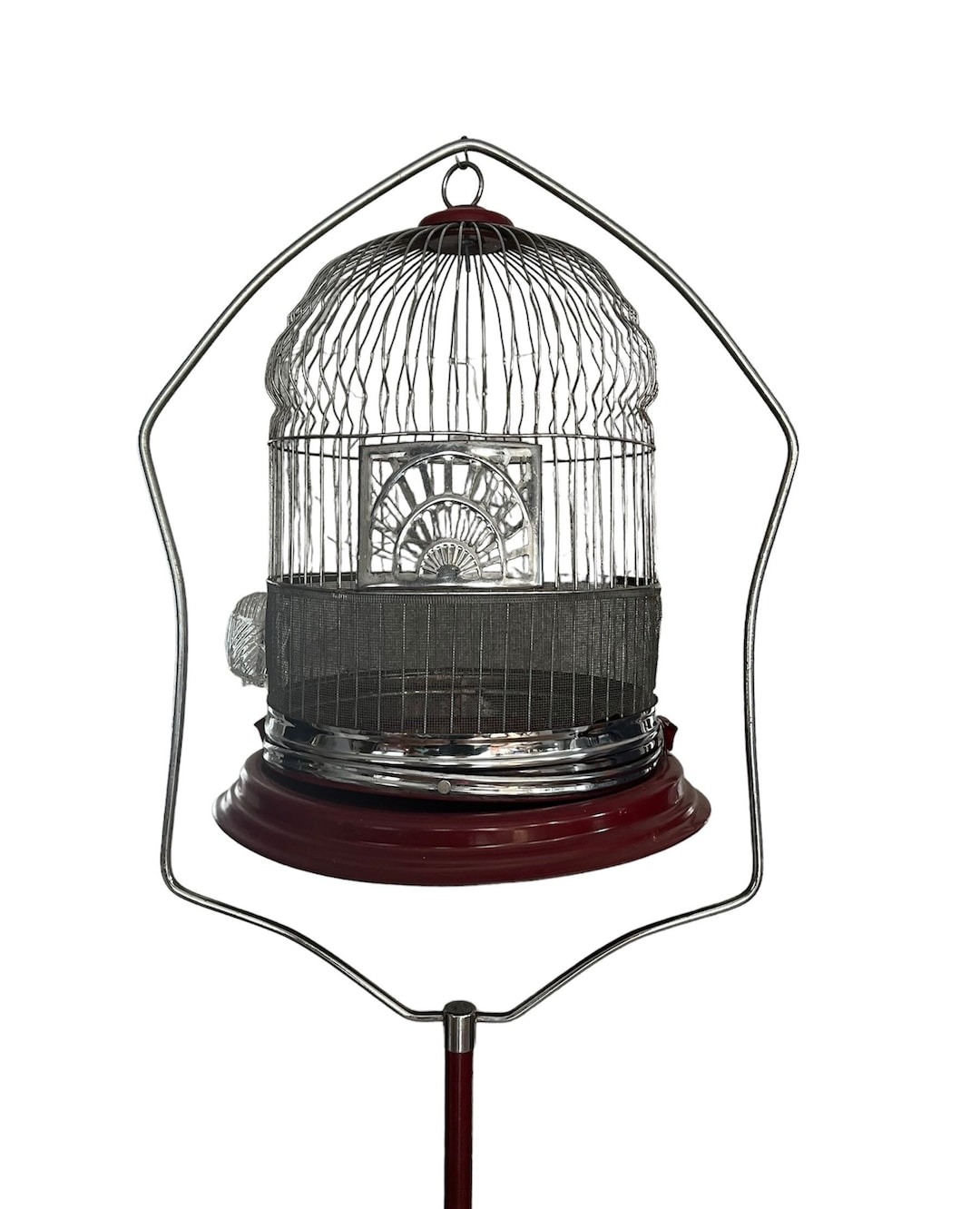 Vintage Antique Crown Bird Cage & Stand / Art Deco Red Iron Bird Cage ...