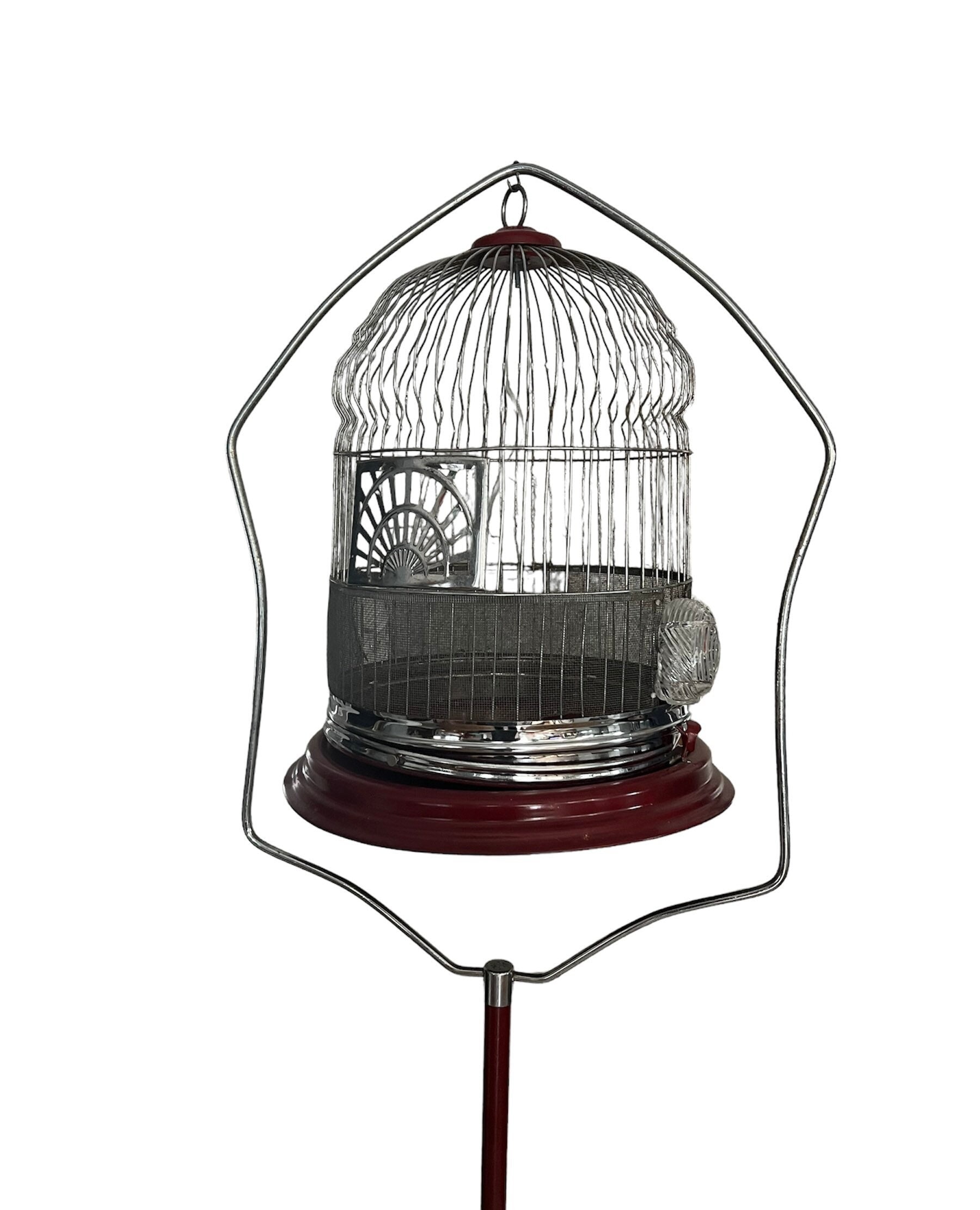 Vintage Antique Crown Bird Cage & Stand / Art Deco Red Iron Bird Cage ...