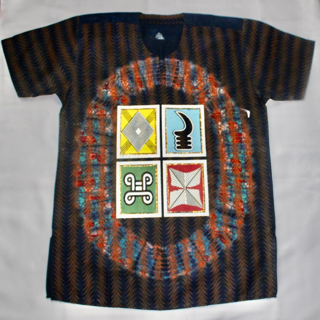 African Traditional Adire Batik T-shirt Multi-coloured Cotton Linen ...