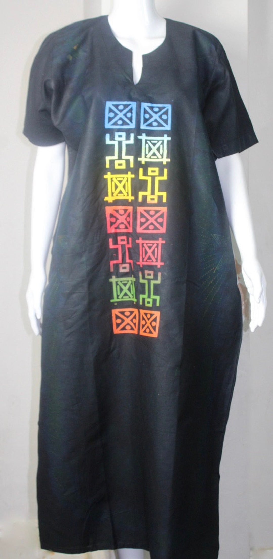 Symbols, Colour Black - African Adire Batik Tie and Dye Long Dress (S/M ...