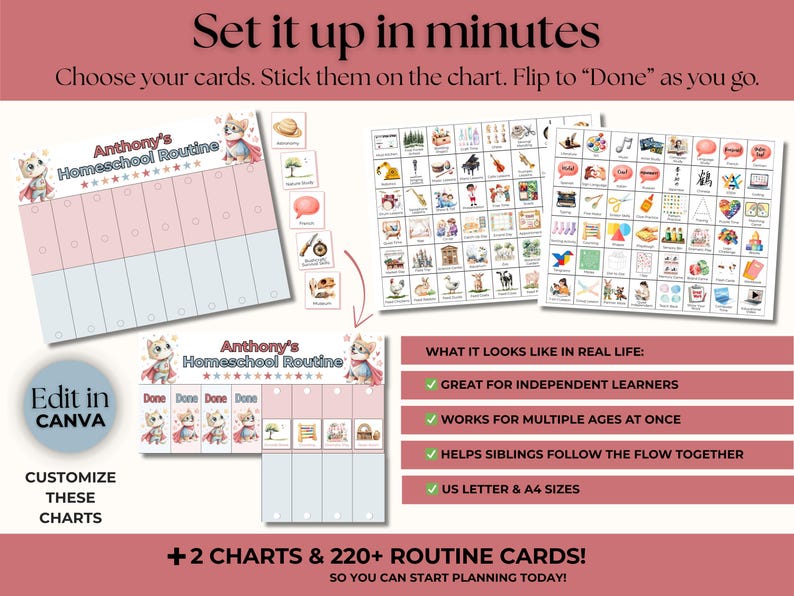Editable Homeschool Schedule Flip Chart, Superheroes Routine Cards ...