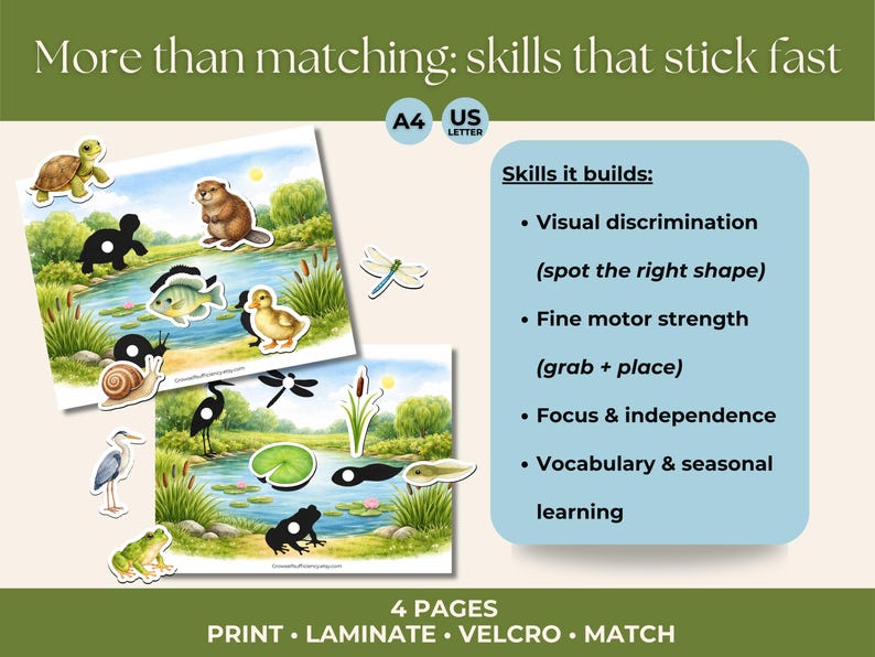 Pond Life Shadow Matching Activity, Preschool Fine Motor Skills ...
