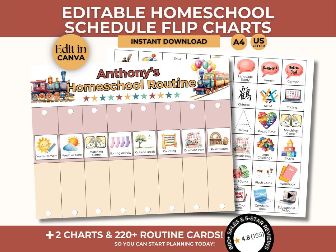 Editable Homeschool Schedule Flip Chart, Trains Routine Cards (digital ...