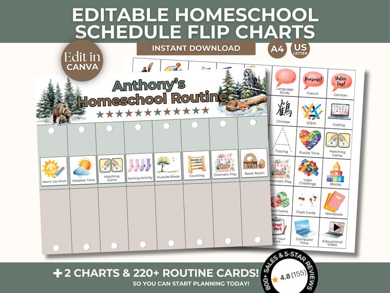 Editable Homeschool Schedule Flip Chart, Woodland Routine Cards ...