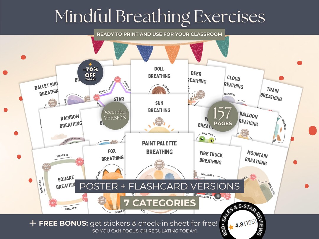 Mindful Breathing Exercises Cards, Kids Calm Corner (printable PDF) - Etsy