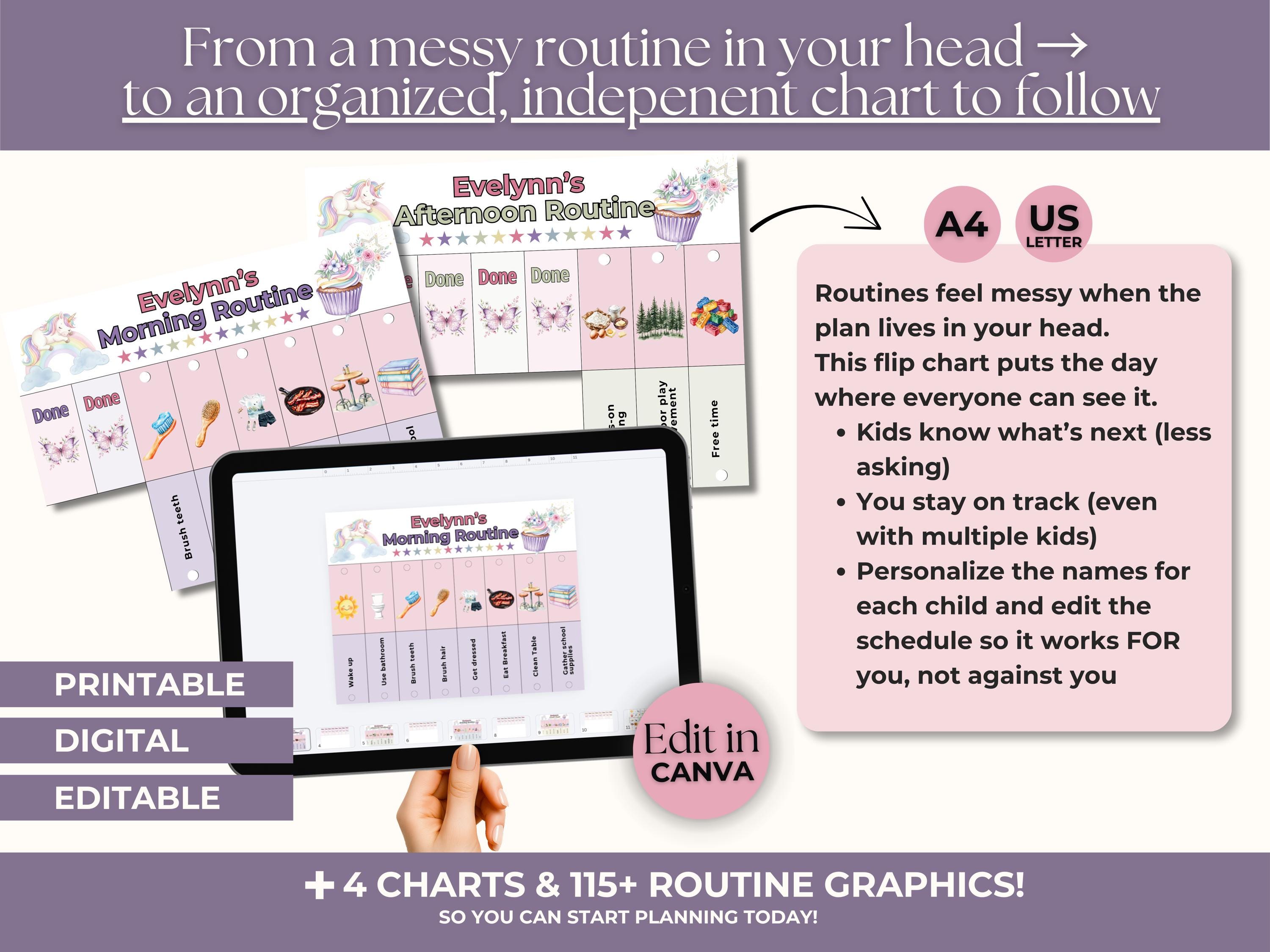 Editable Kids Routine Flip Charts, Toddler Visual Schedule, Rainbow ...