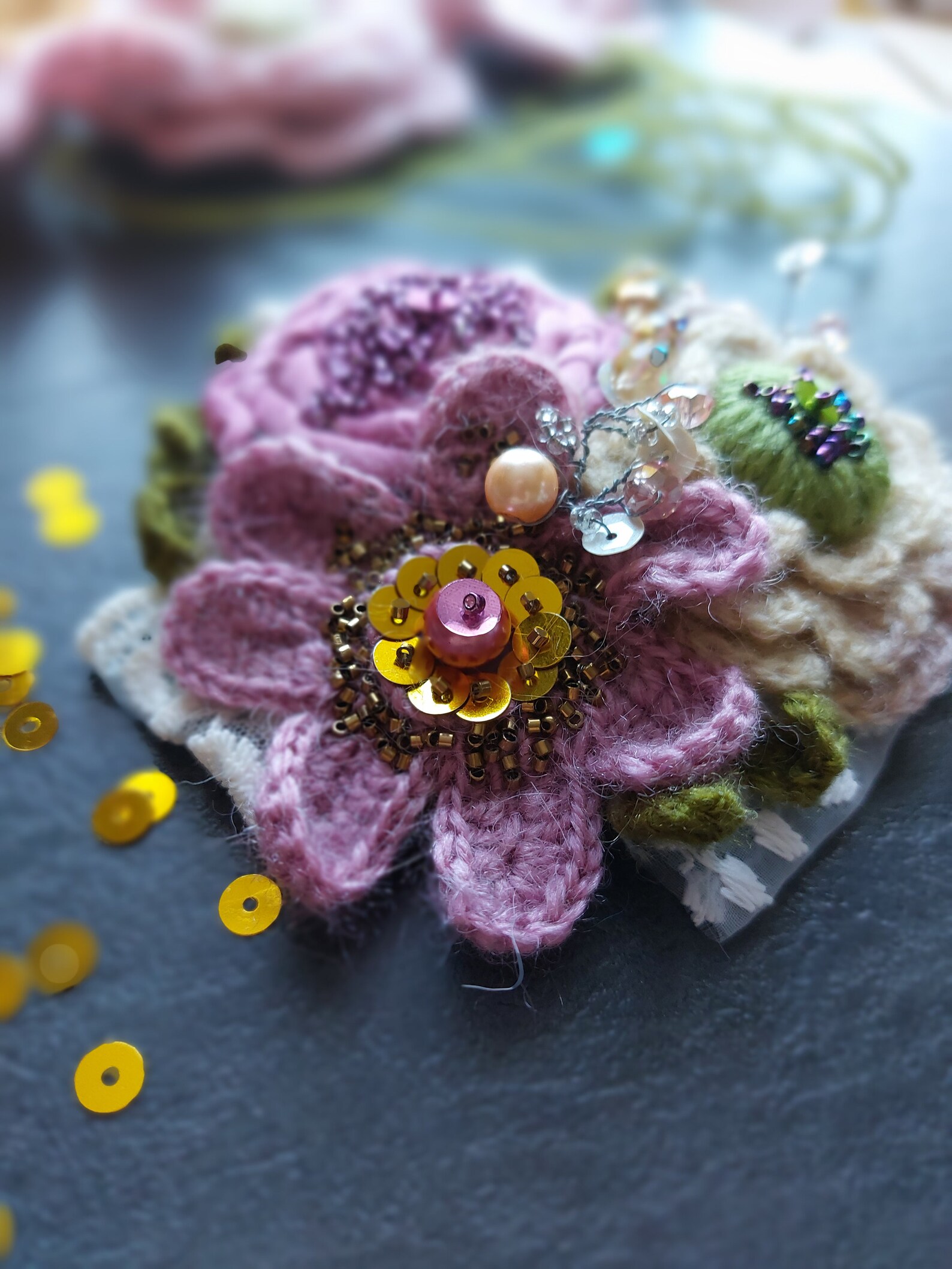 Crochet Flower Brooch, Pink Flower Brooch, Brooch Bouquet, Crochet ...